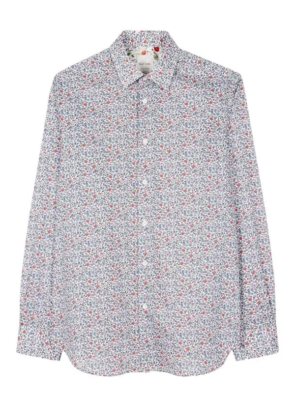 Paul Smith Tailored-fit Blue And White 'liberty Floral' Print Shirt - Multicolour