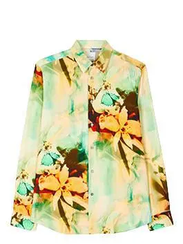 Paul Smith Viscose 'painted Photograph' Print Shirt - Green