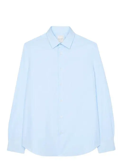 Paul Smith Slim-fit Sky Poplin Cotton Shirt With 'artist Stripe' Cuff Lining - Blue