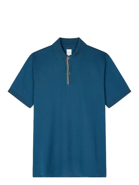 Paul Smith Petrol 'signature Stripe' Trim Polo Shirt - Blue