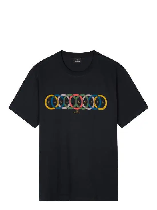 Paul Smith Dark Navy 'overlapping Circles' Print T-shirt - Blue