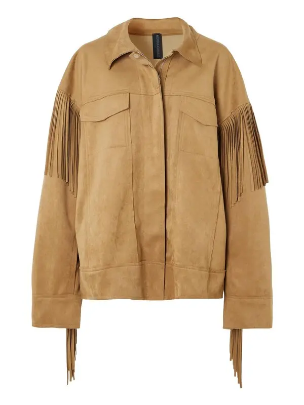 Norma Kamali Fringed Oversized Brushed Jacket - Brown