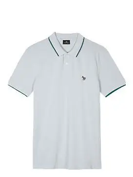 Paul Smith Slim-fit Pale Blue Zebra Logo Polo Shirt With Teal Tipping - Grey