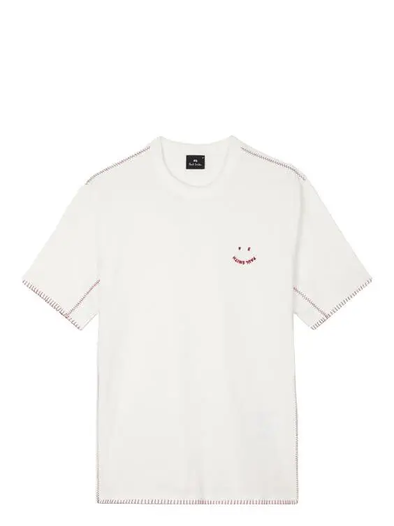 Paul Smith Blanket-stitch 'happy' T-shirt - White