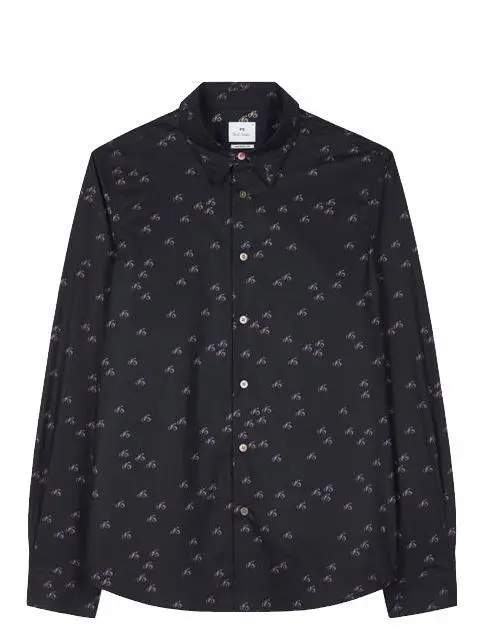 Paul Smith Tailored-fit 'cyclist' Print Shirt - Black