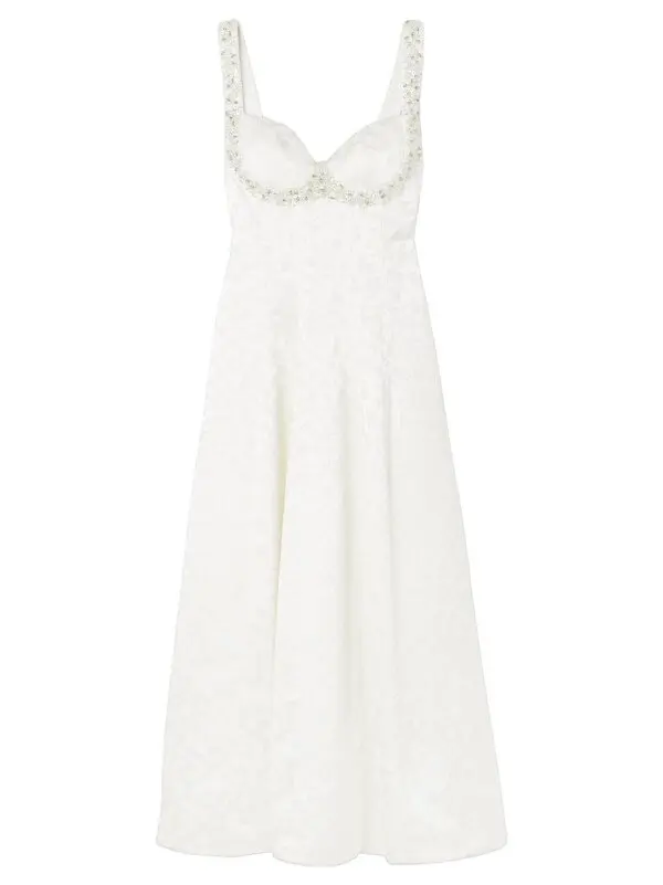 Simkhai Charlotte Embellished Pleated Satin-jacquard Midi Dress - White