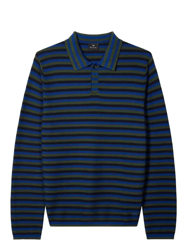 Paul Smith Faded Stripe Knitted Cotton Polo Shirt - Blue
