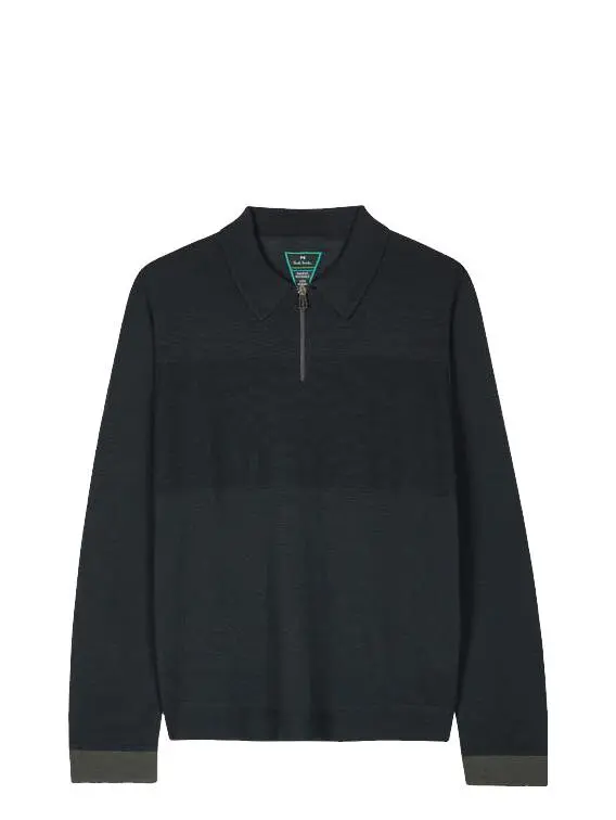 Paul Smith Washable Merino Knitted Zip Polo Shirt - Black