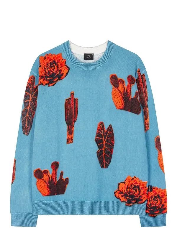 Paul Smith Sky' Photographic Cactus Print Sweater - Blue