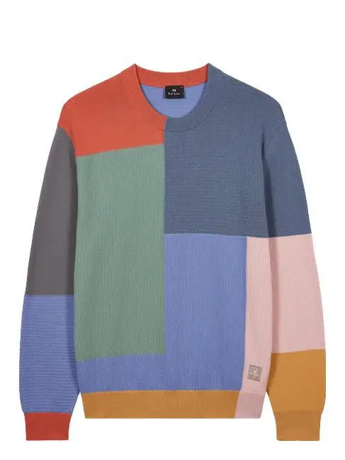 Paul Smith Colour-block Textured-cotton Sweater - Multicolour