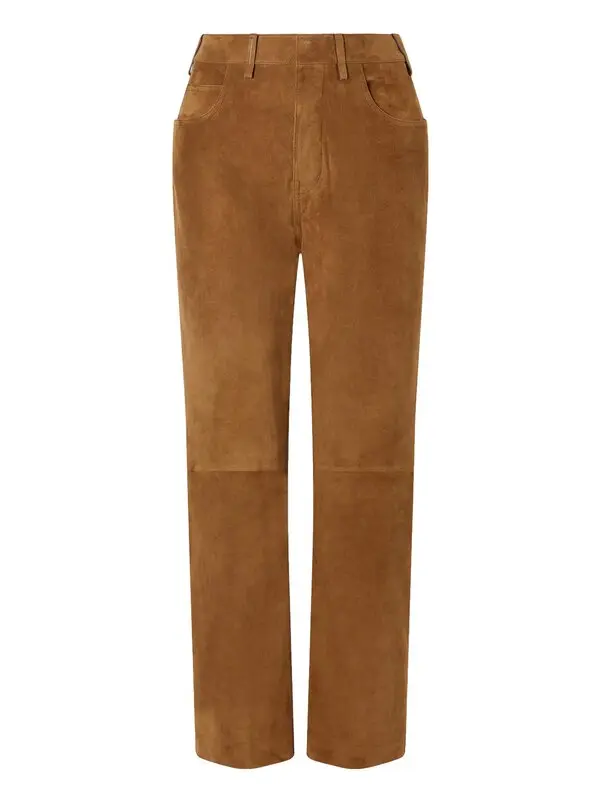 TOM FORD Embellished Paneled Suede Straight-leg Pants - Brown