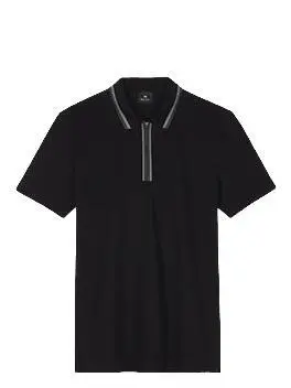 Paul Smith Zip-neck Polo Shirt With Contrast Tipping - Black