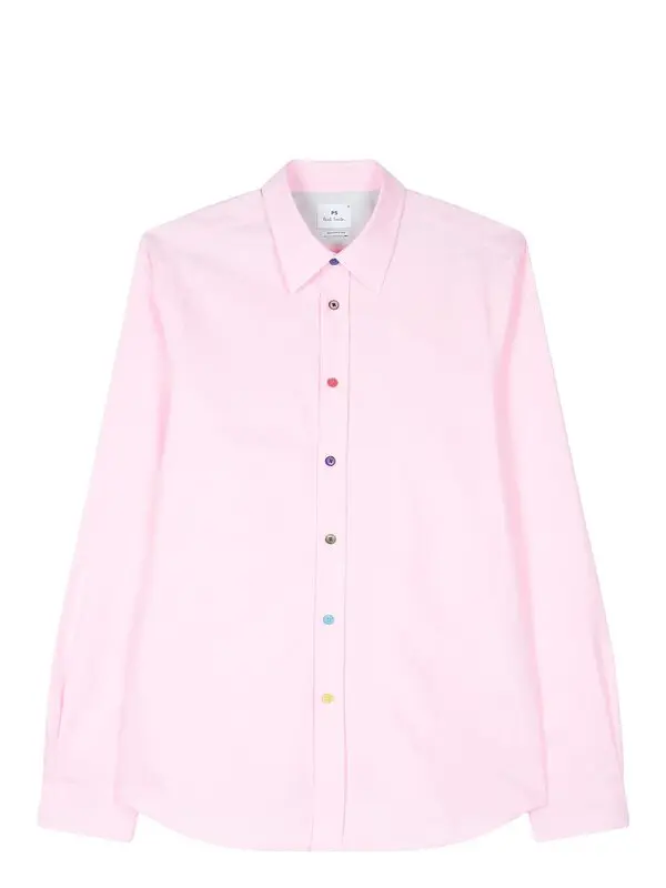 Paul Smith Tailored-fit Light Cotton Shirt With 'sports Stripe' Buttons - Pink