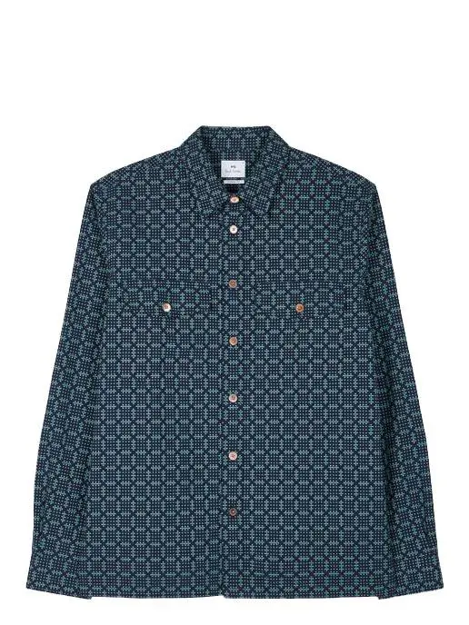 Paul Smith Navy Cross-stitch Textured Jacquard Shirt - Blue