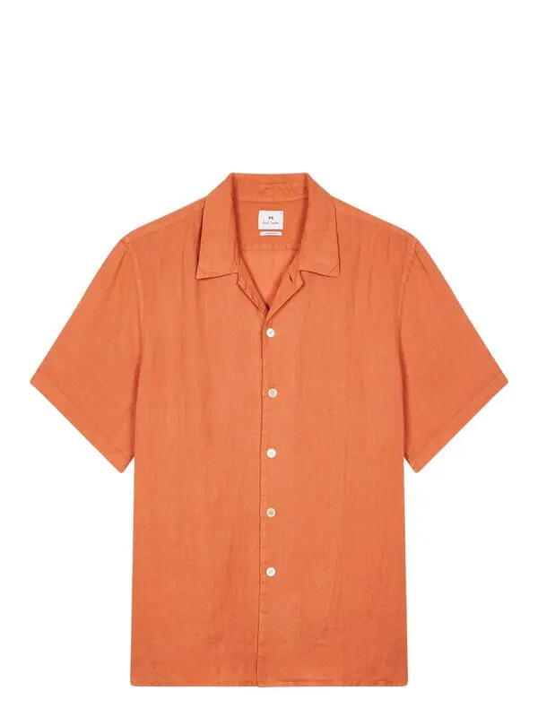 Paul Smith Washed Linen Short-sleeve Shirt - Orange