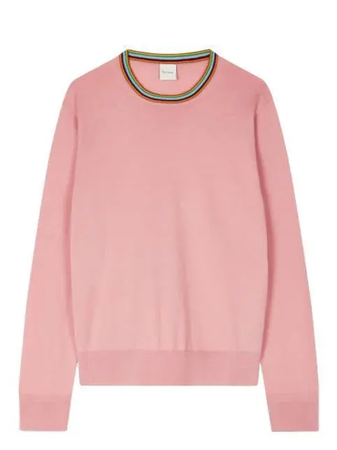 Paul Smith Signature Stripe Crew Neck Merino Wool Sweater - Pink