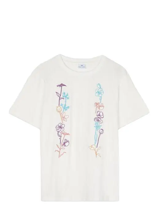 Paul Smith Cotton T-shirt With Embroidered Flowers - White