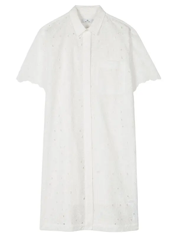 Paul Smith Cotton Broderie Anglaise Shirt Dress - White