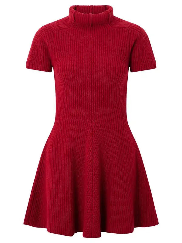 Magda Butrym Ribbed Cashmere Turtleneck Mini Dress - Red