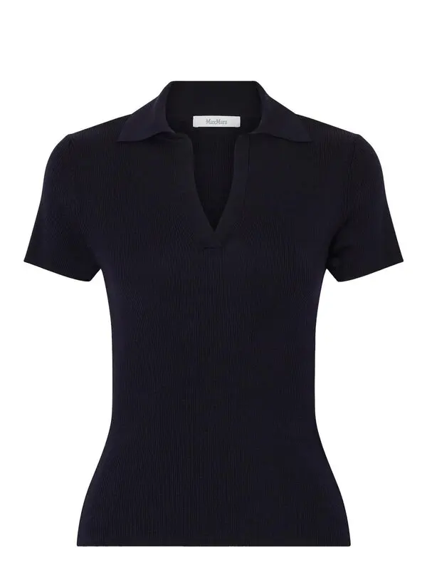 Max Mara Ribbed Wool Polo Shirt - Navy