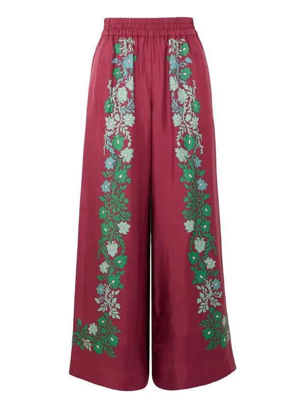 La DoubleJ Palazzo Printed Silk Wide-leg Pants - Burgundy