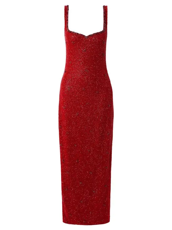 CLIO PEPPIATT Sophia Embellished Stretch-mesh Gown - Red
