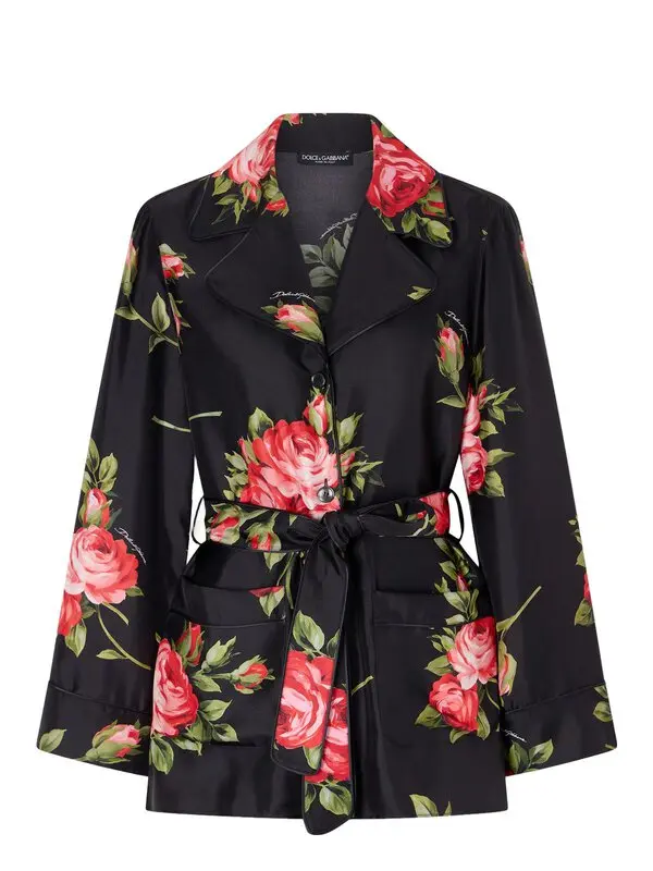Dolce & Gabbana Belted Floral-print Silk-twill Shirt - Black