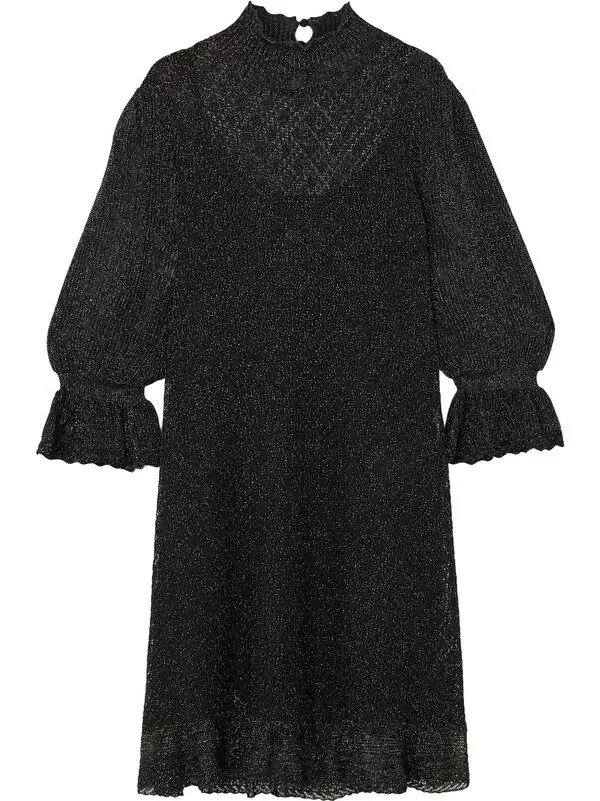 Chloé Shirred Metallic Knitted Mini Dress - Black