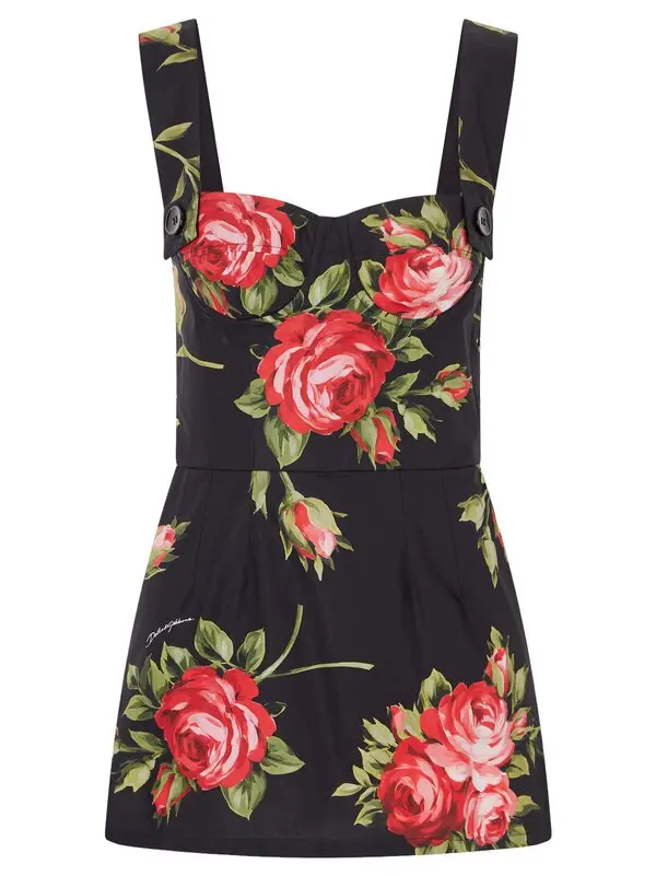 Dolce & Gabbana Floral-print Cotton Mini Dress - Black