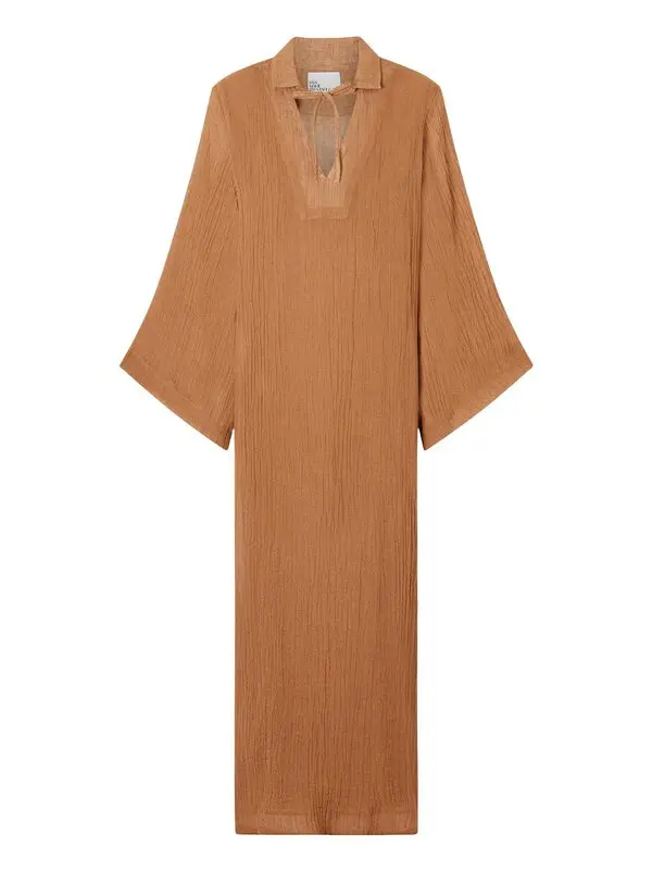 Lisa Marie Fernandez Crinkled Linen-blend Gauze Kaftan - Brown