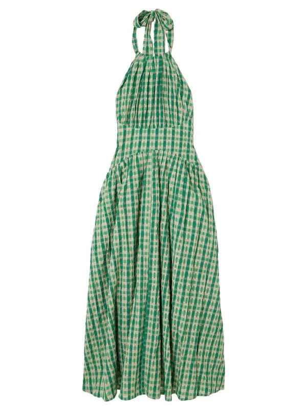 Rosie Assoulin Halterneck Checked Seersucker Midi Dress - Green