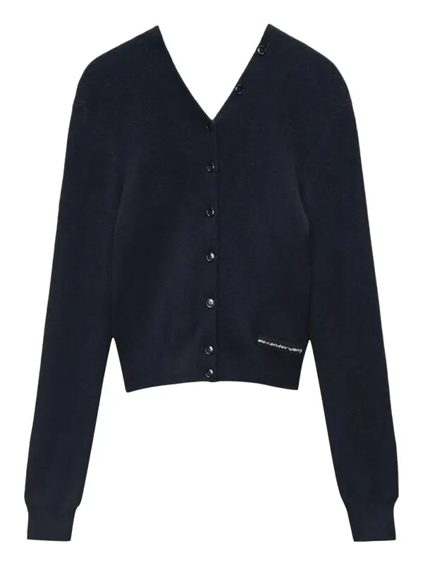 Alexander Wang Knit High Neck Button Up Cardigan With Logo - Black