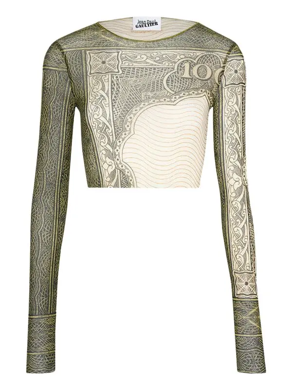 JEAN PAUL GAULTIER Re-edition Cartouche Print Crop Top - Green