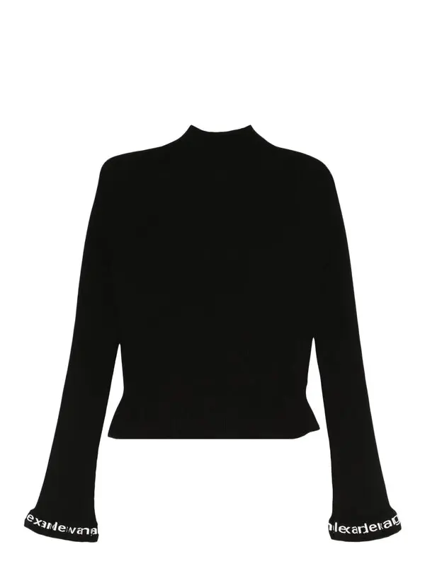Alexander Wang Logo Ribbed Long-sleeve Zip Turtleneck Pullover - Black