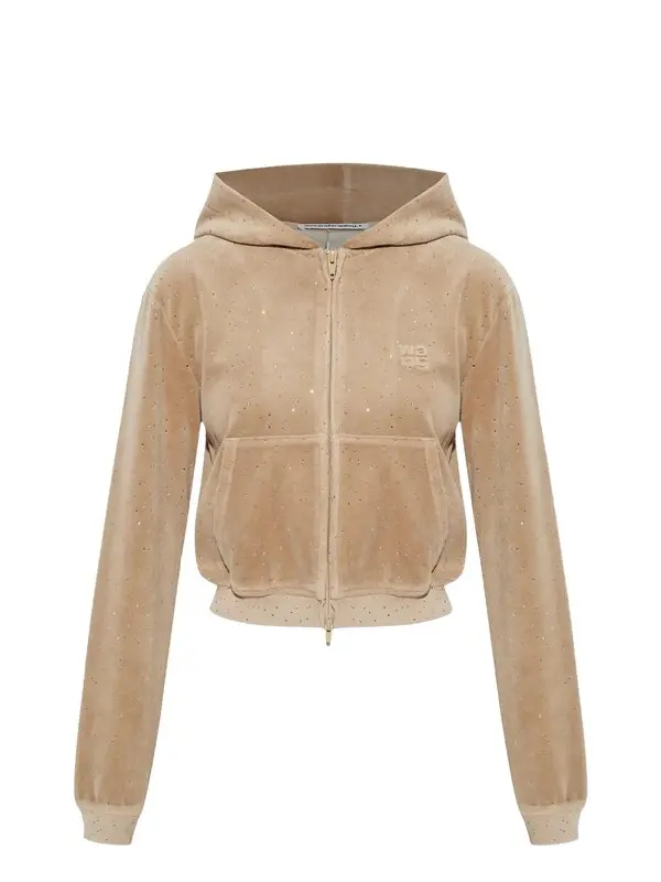 Alexander Wang Allover Hotfix Shrunken Zip Up Hoodie - Tan