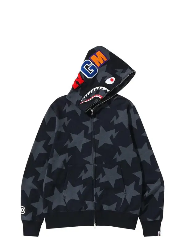 BAPE Sta Pattern Shark Full Zip Hoodie - Black