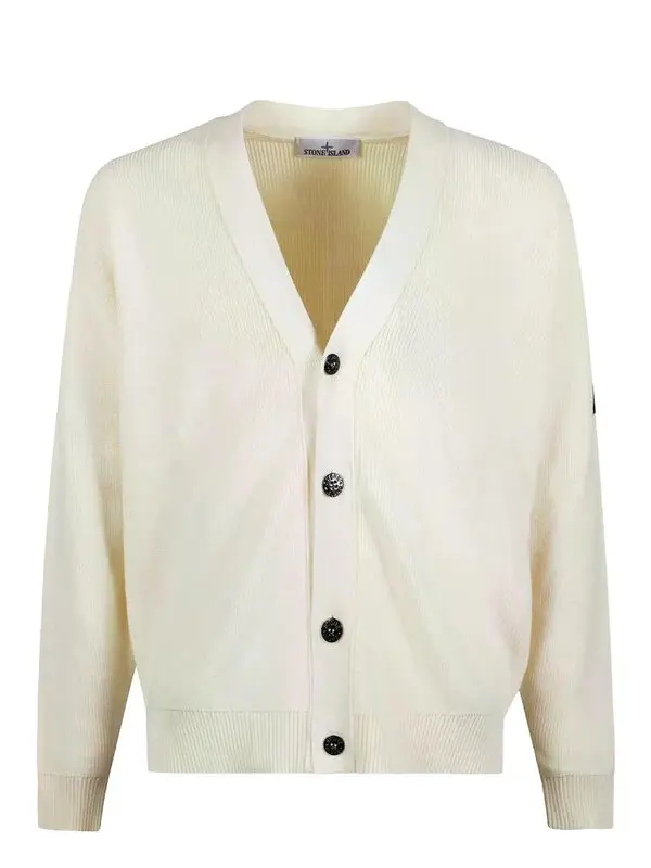 Stone Island Button Ribbed Cardigan - White