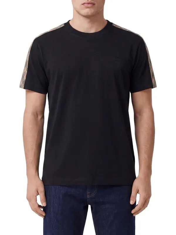 Burberry Cotton Crewneck T-shirt With Side Bands And Equestrian Knight Logo - Black