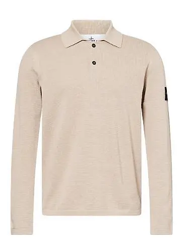 Stone Island Textured Long-sleeves Cotton-knit Polo Shirt - Desert Melange