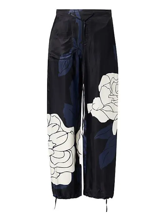 Victoria Beckham Floral-motif Woven Cargo Trousers - Dark Navy Pale Rose