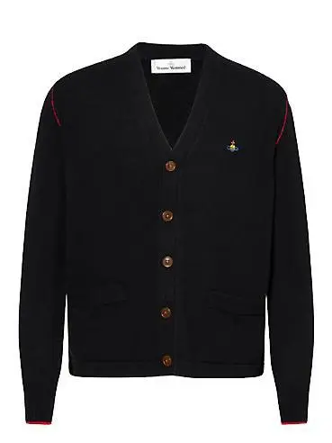 VIVIENNE WESTWOOD Alex Embroidered-logo Cashmere Cardigan - Black