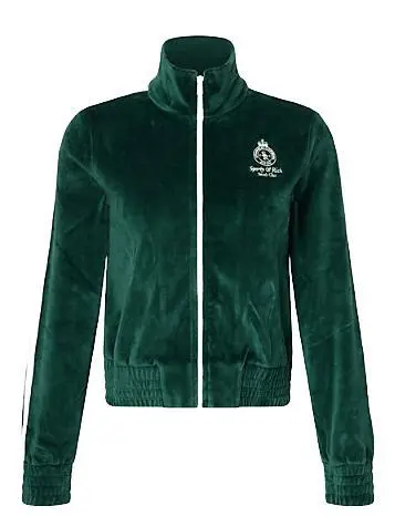 SPORTY & RICH Embroidered-logo Cotton-velour Track Jacket - Forest Ecru