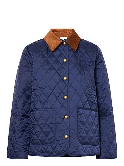 SPORTY & RICH Crest Embroidered-logo Quilted Jacket - Dark Navy