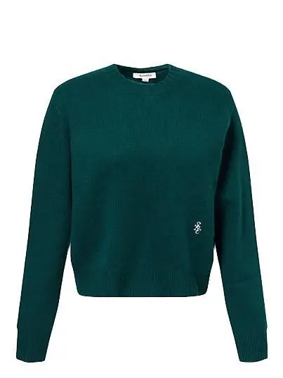 SPORTY & RICH Embroidered Logo Cashmere And Wool Jumper - Forest
