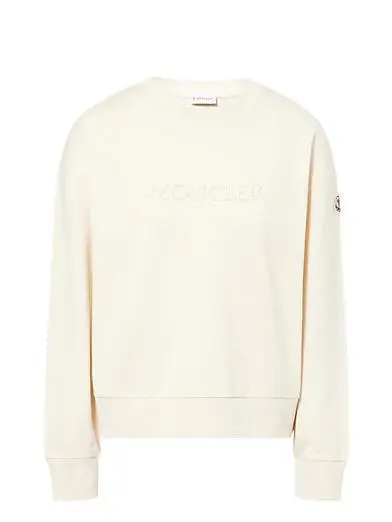 Moncler Brand-embroidered Cotton-jersey Sweatshirt - Natural