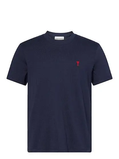 Ami Logo-embroidered Cotton T-shirt - Bleu Nuit