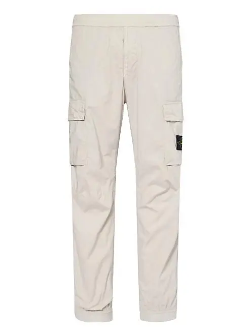 Stone Island Cotton Cargo Trousers With Brand Patch - Pearl Grey