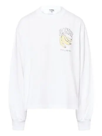 GANNI Banana Print Cotton Jersey Long-sleeve T-shirt - Bright White