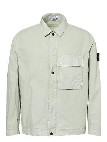 Stone Island Panama Brand-patch Woven Overshirt - Sage