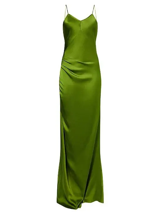 Victoria Beckham Draped Backless Satin Maxi Dress - Algae